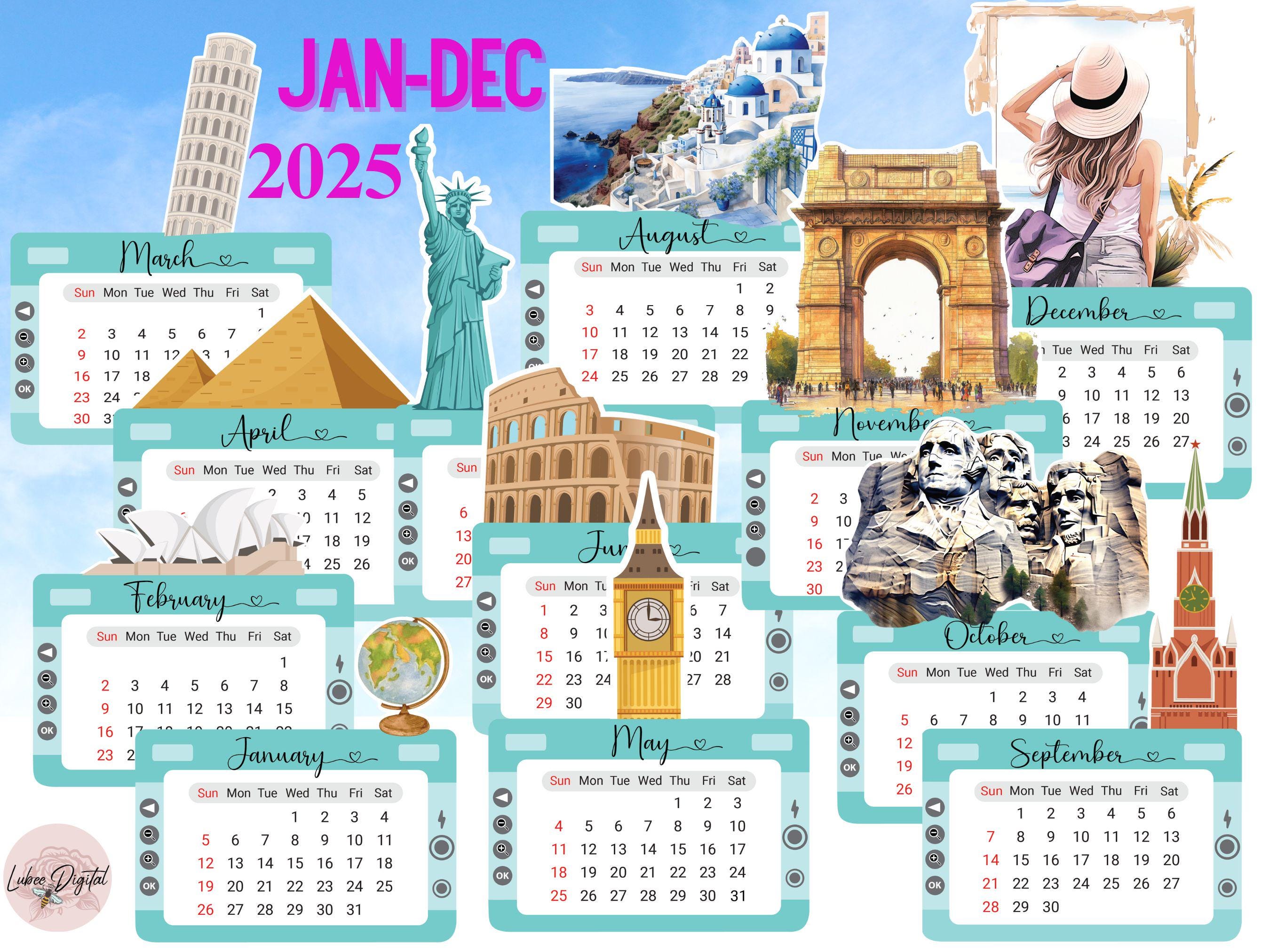 Travel Calendar Template,landmark Calendar Sight-seeing Calendar Desk ...