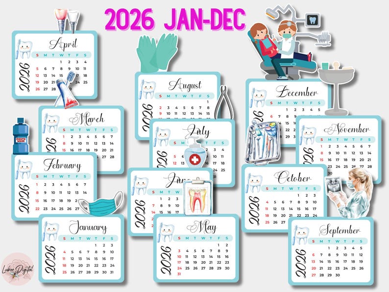 2026 Dentist Desk Calendar, Printable Dental Calendar, Hospital ...