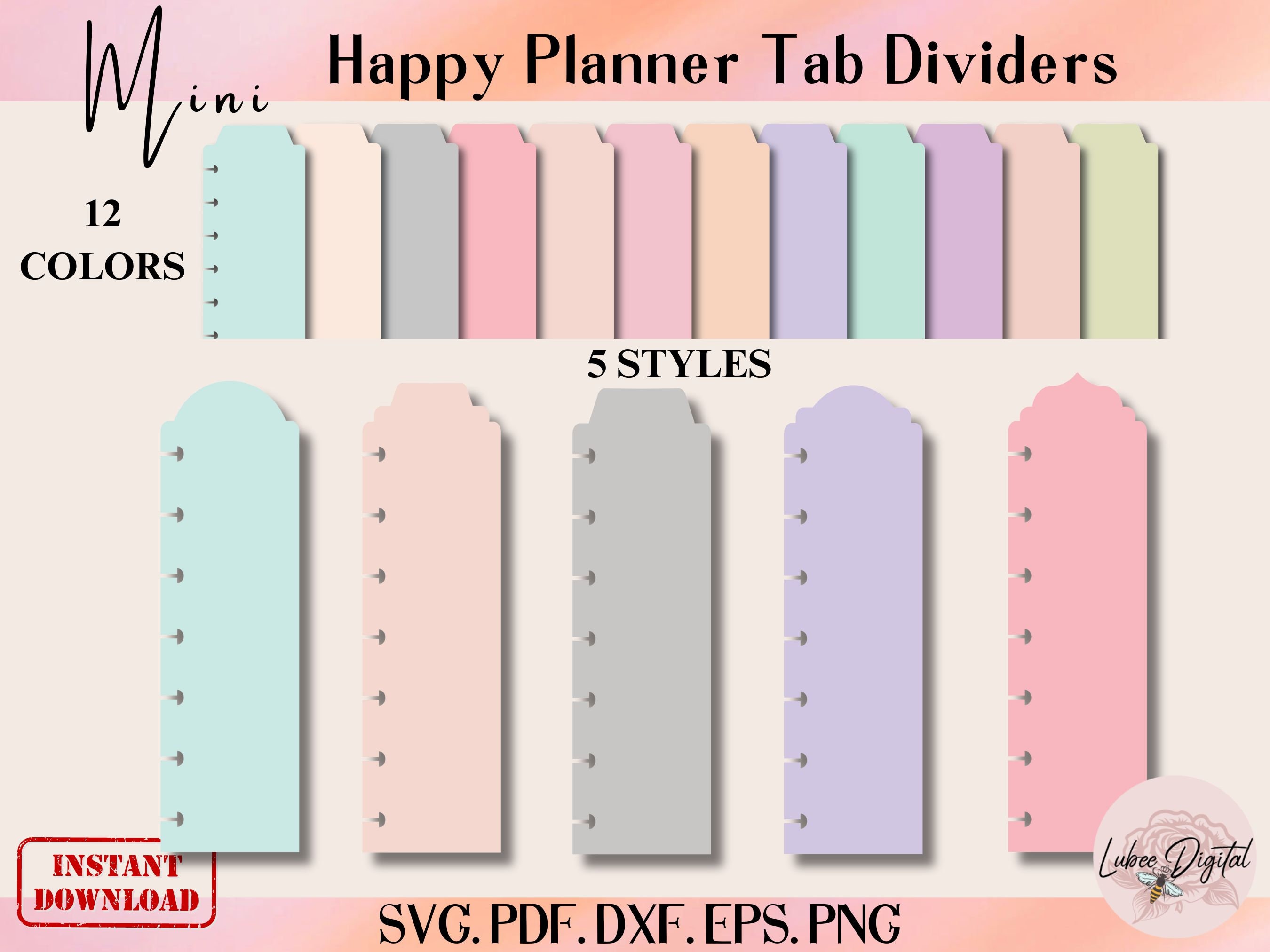 5 Styles Mini Happy Planner Bookmark SVG Template, Happy Planner Disc ...