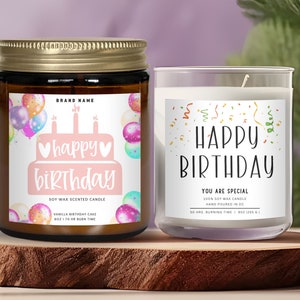 Happy Birthday Candle Label Canva Template,editable Candle Labels ...