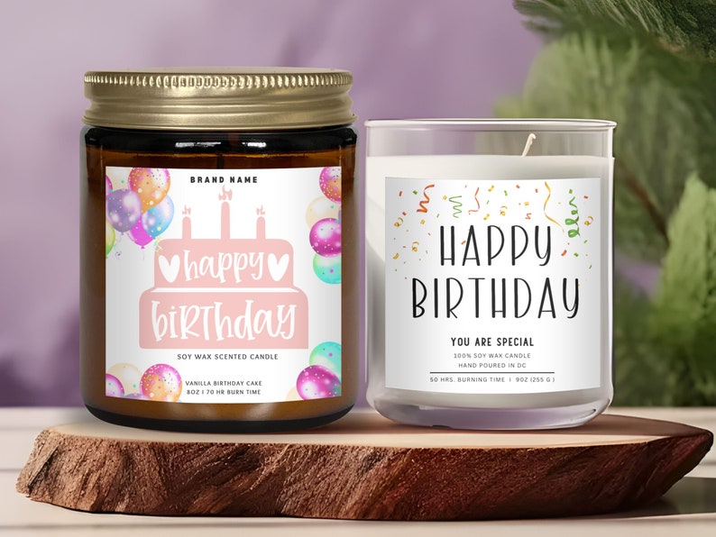 Happy Birthday Candle Label Canva Template,editable Candle Labels ...