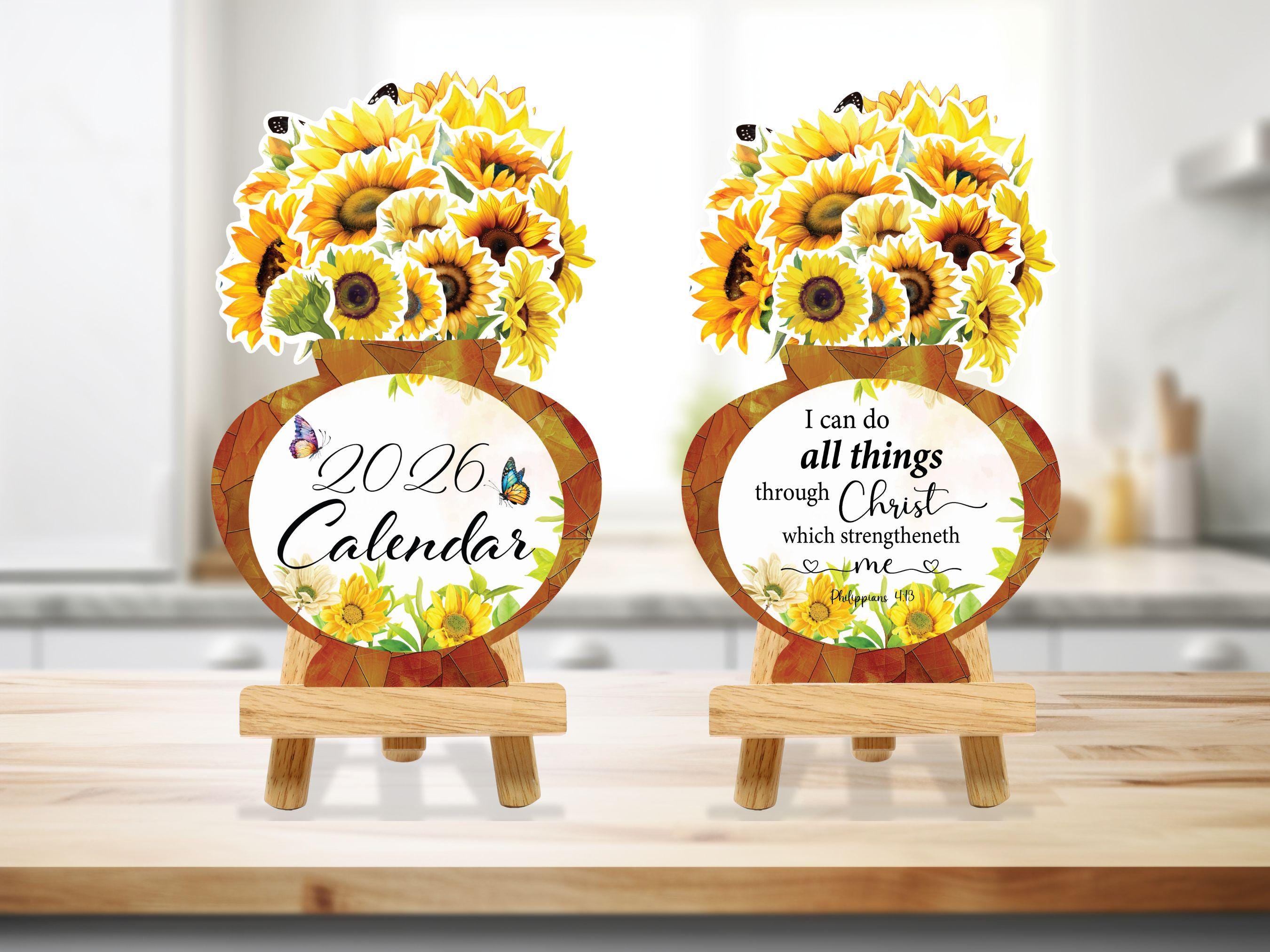 2025-2026 Sunflower Desk Calendar,printable Flowers Desk Calendar ...