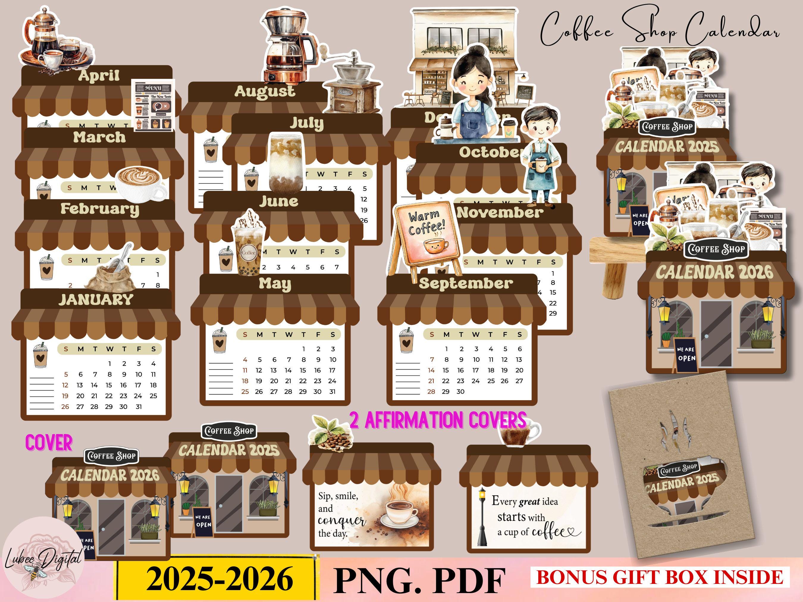 2025-2026 Desk Monthly Coffee Calendar, Coffee Shop Calendar,mini ...