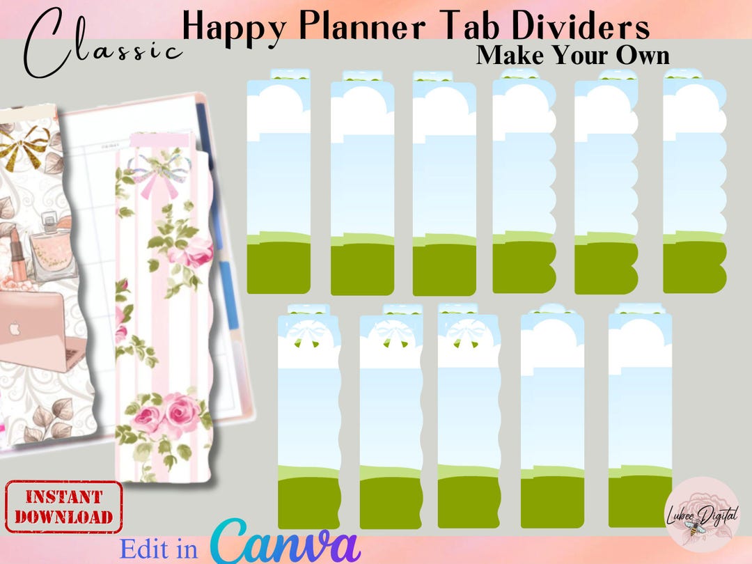 CANVA Classic Happy Planner Divider Tabs,editable Folder Tabs,make Your ...