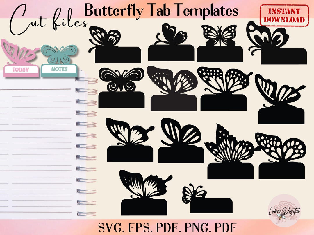 Butterfly Divider Tab Template,editable Folder Tabs,journal Tabs ...