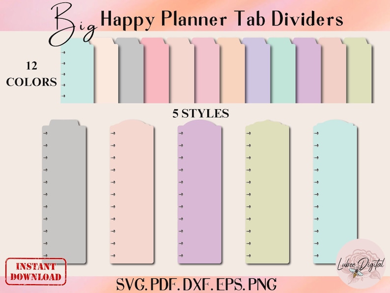 5 Styles Big Happy Planner Bookmark SVG Template, Happy Planner Disc ...