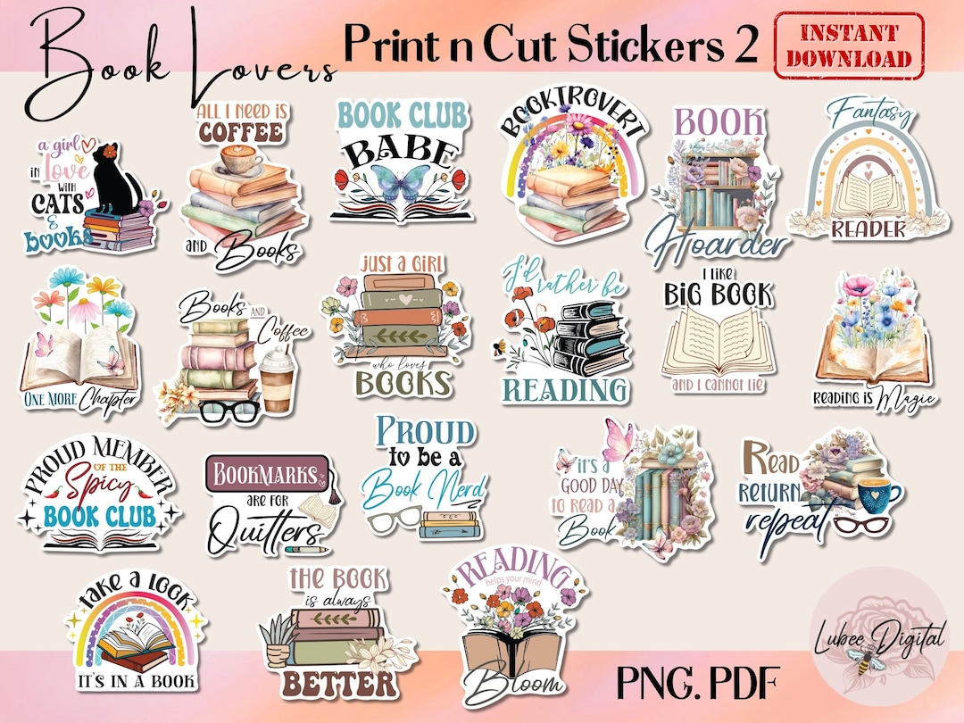 Printable Book Lover Stickers PNG Stickers,book Lover Book Reader ...