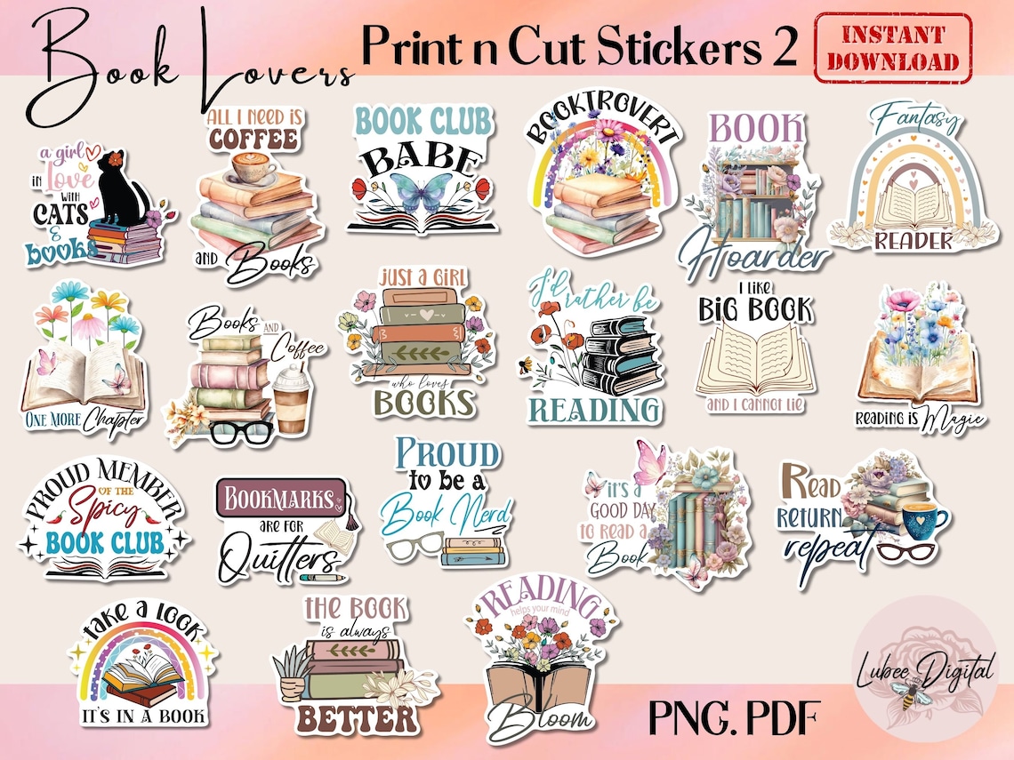 Printable Book Lover Stickers PNG Stickers,book Lover Book Reader ...
