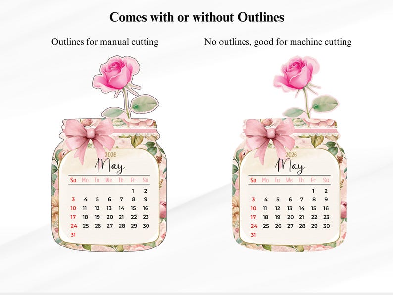 2026 Rose Calendar,printable Flowers Vase Desk Calendar PNG for Cricut ...