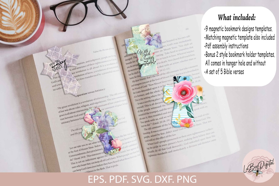 Magnetic Cross Bookmark Svg,page Keeper Template,batptism Bookmark ...