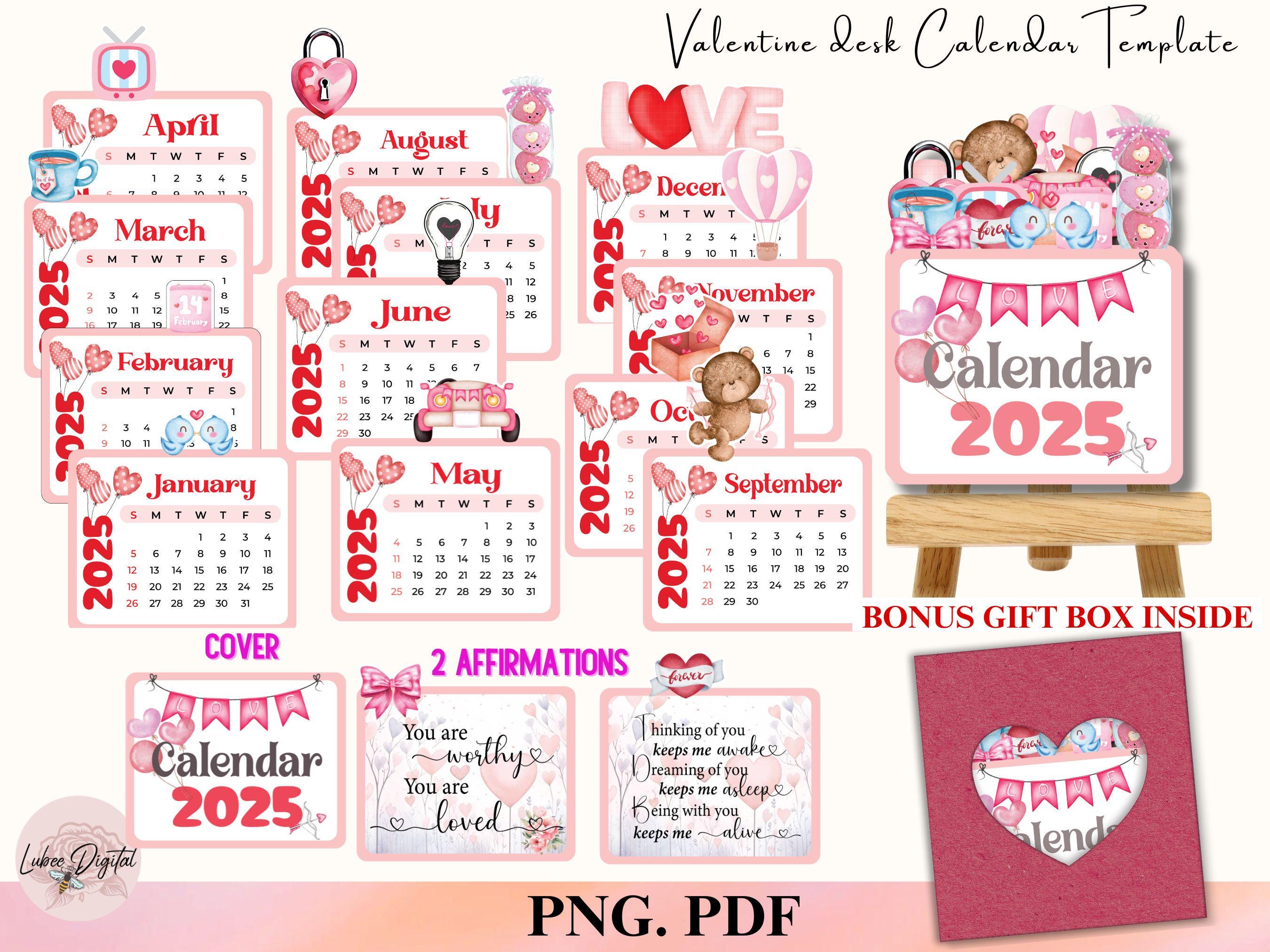 Valentine Monthly Calendar 2025, Printable Mini Calendar & DIY Calendar ...