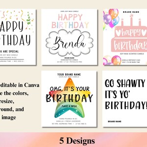 Happy Birthday Candle Label Canva Template,editable Candle Labels ...