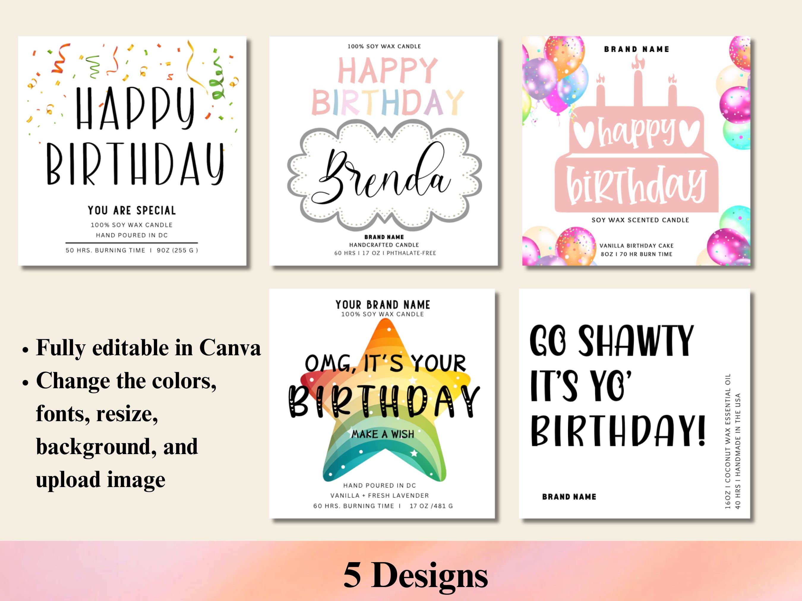 Happy Birthday Candle Label Canva Template,editable Candle Labels ...