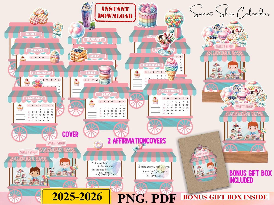 Sweet Shop 2025-2026 Desk Monthly Calendar, Candy Dessert Calendar,mini ...