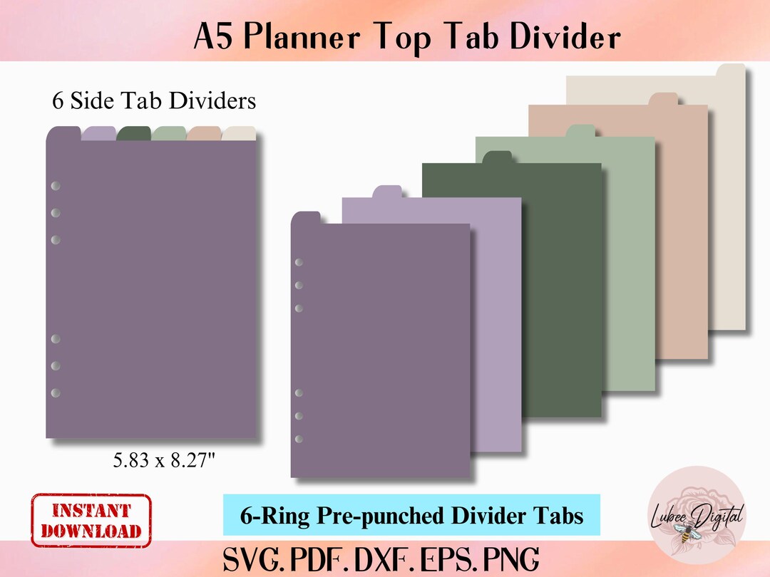A5 Planner Top Tab Divider,a5 Binder Divider Cut File, 6-ring Hole ...