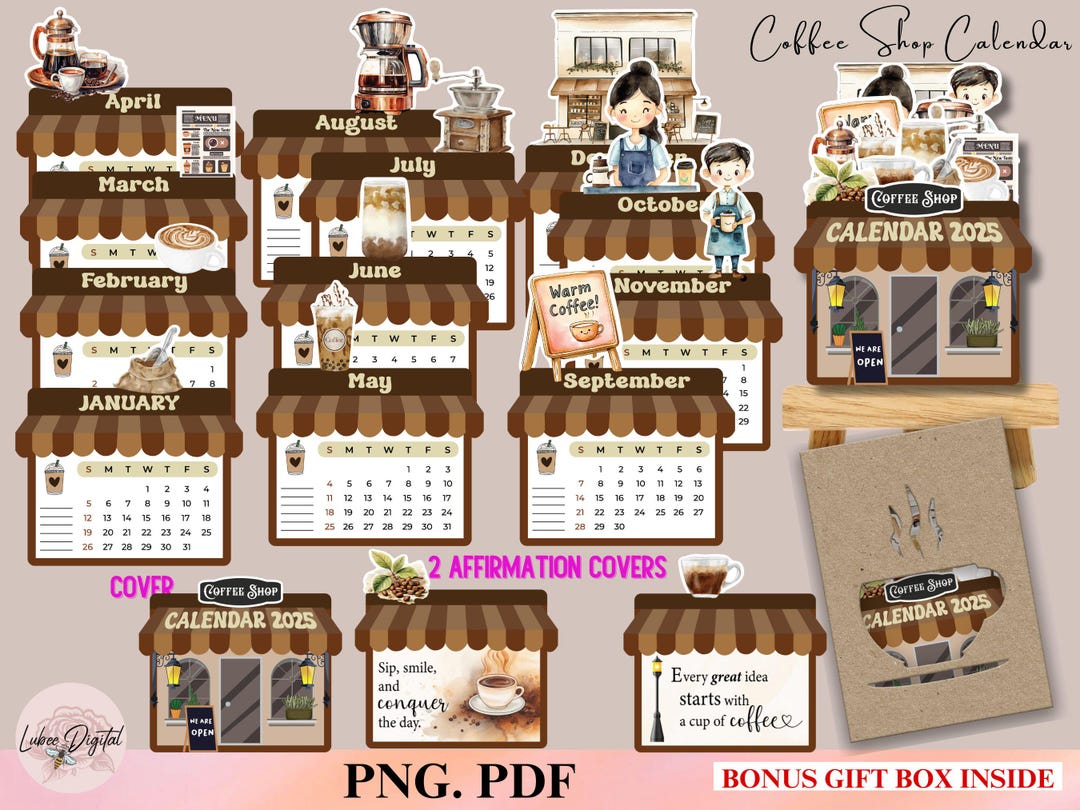 2025 Desk Monthly Coffee Calendar, Coffee Shop Calendar,mini Printable ...