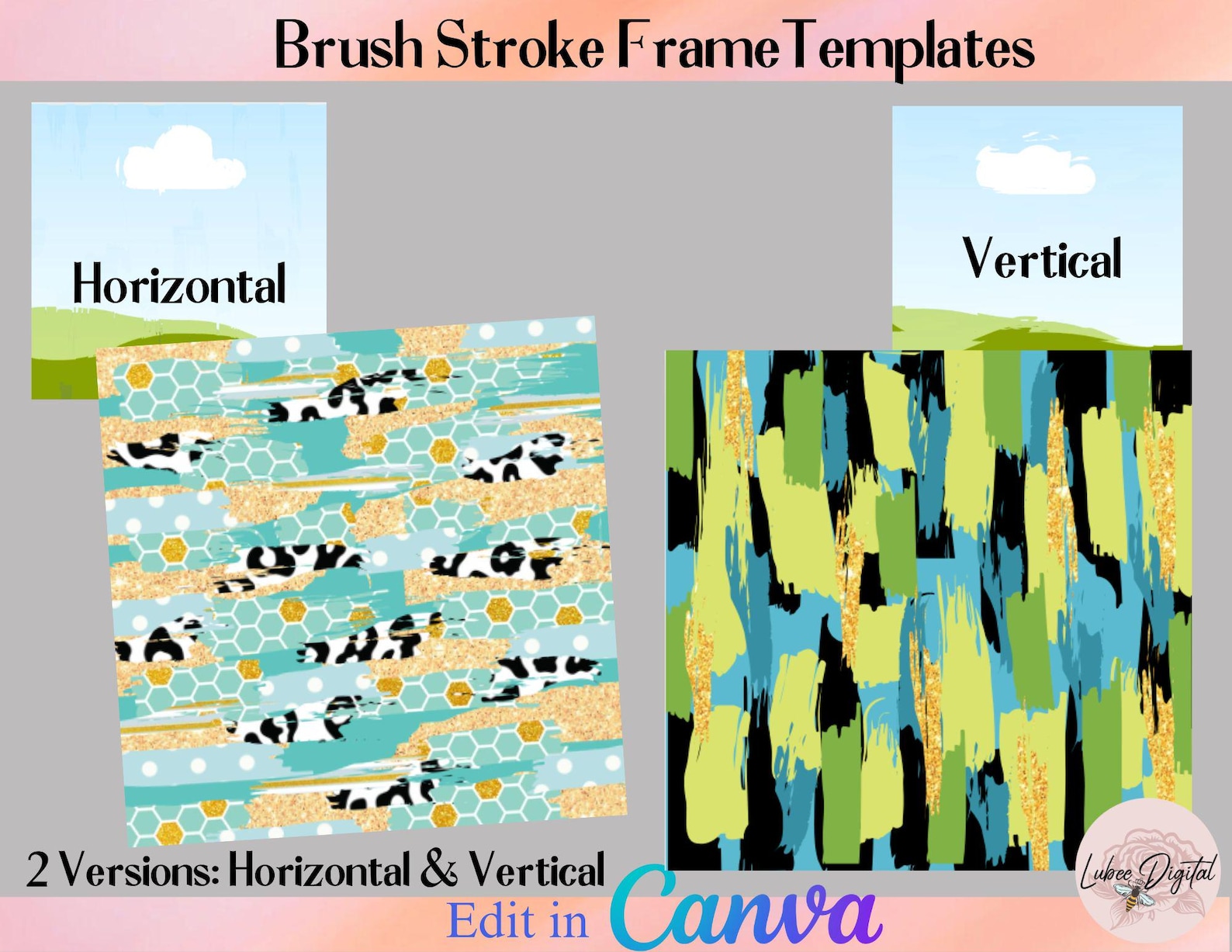 Paint Brush Stroke Canva Template, Canva Editable Frames, Drap and Drop ...
