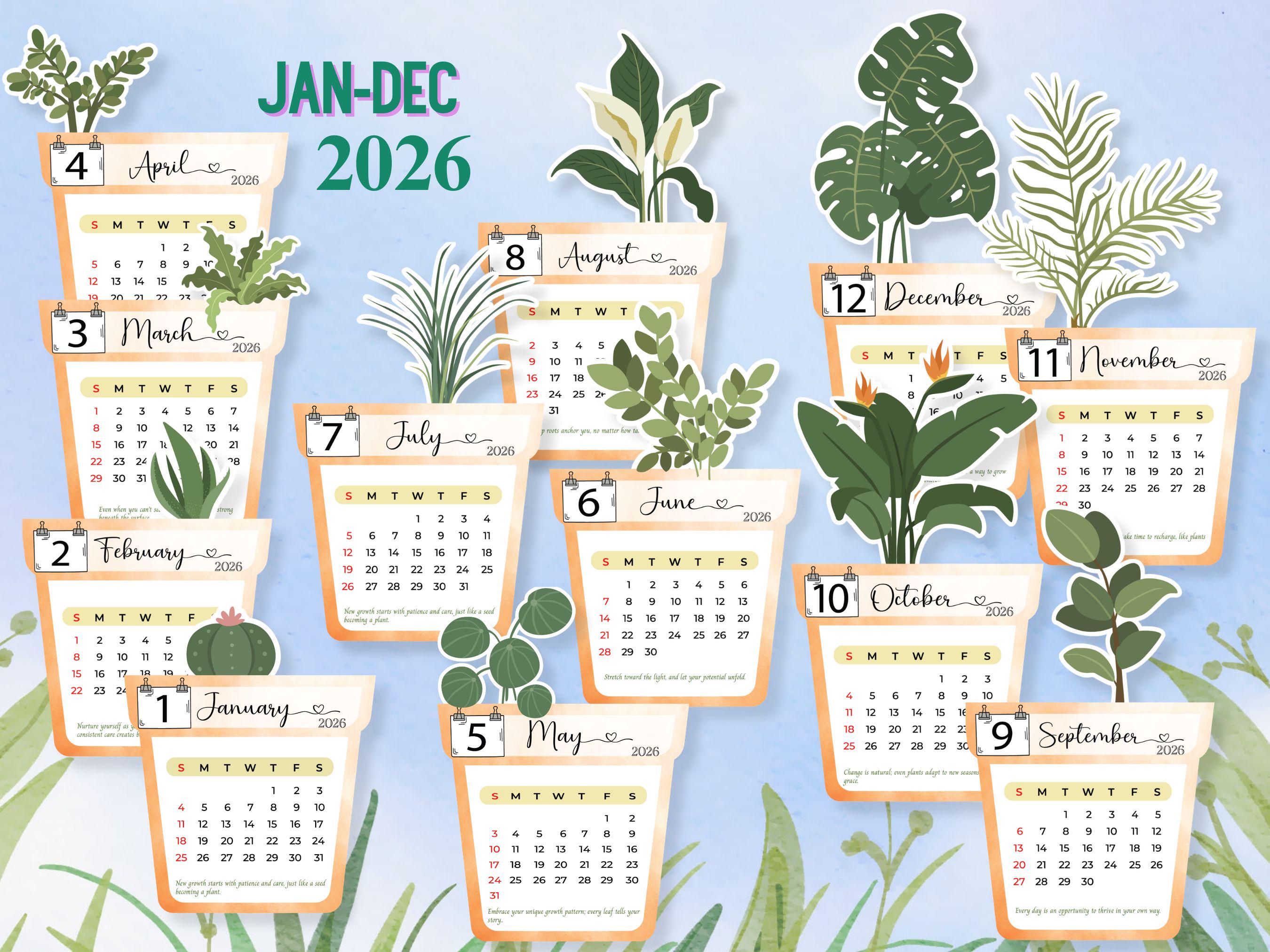 2025-26 Houseplant Desk Calendar Botanical Template Calendar,plant ...