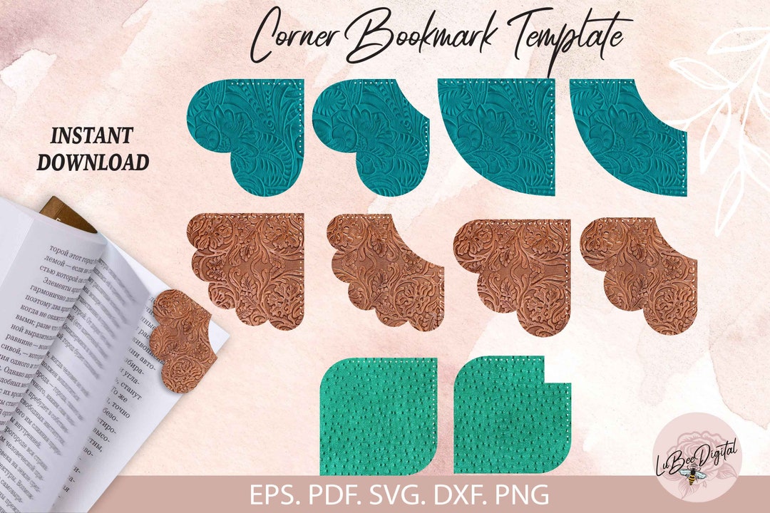 Leather Corner Bookmarks SVG, Faux Leather Page Marker Template,book ...