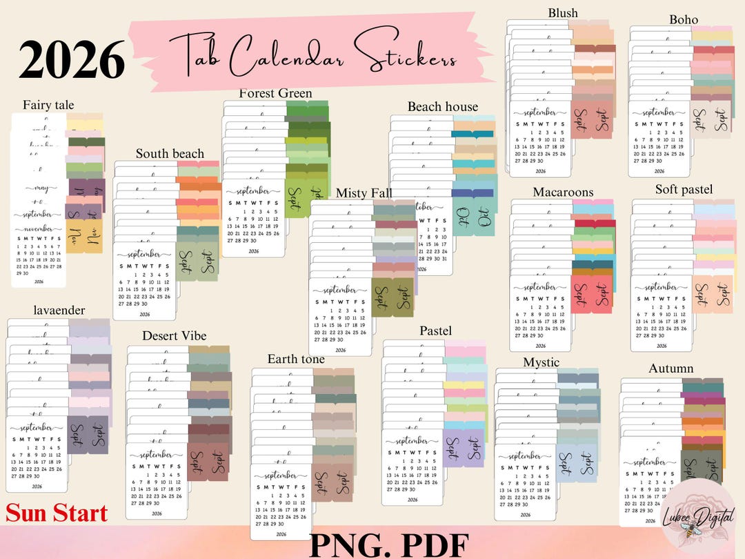 2026 Mini Tab Calendar Stickers,index Monthly Sticker for Planner ...