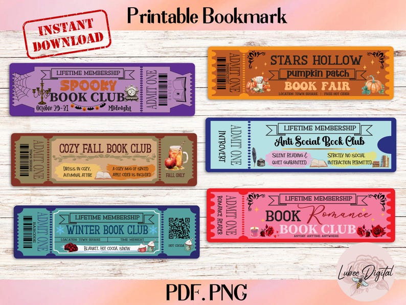 Printable Book Club Bookmark,book Ticket Bookmark,laminated Bookmark ...