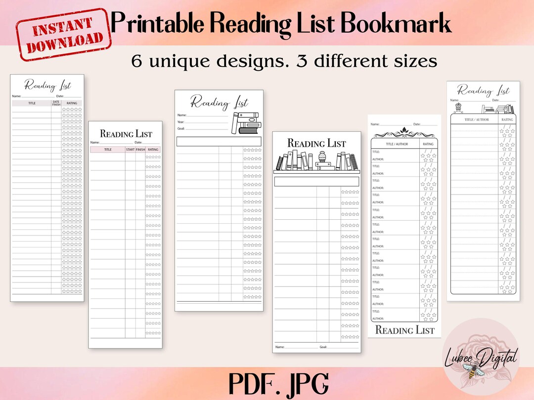 Printable Reading List Bookmark,book Tracker Minimalist Downloadable ...