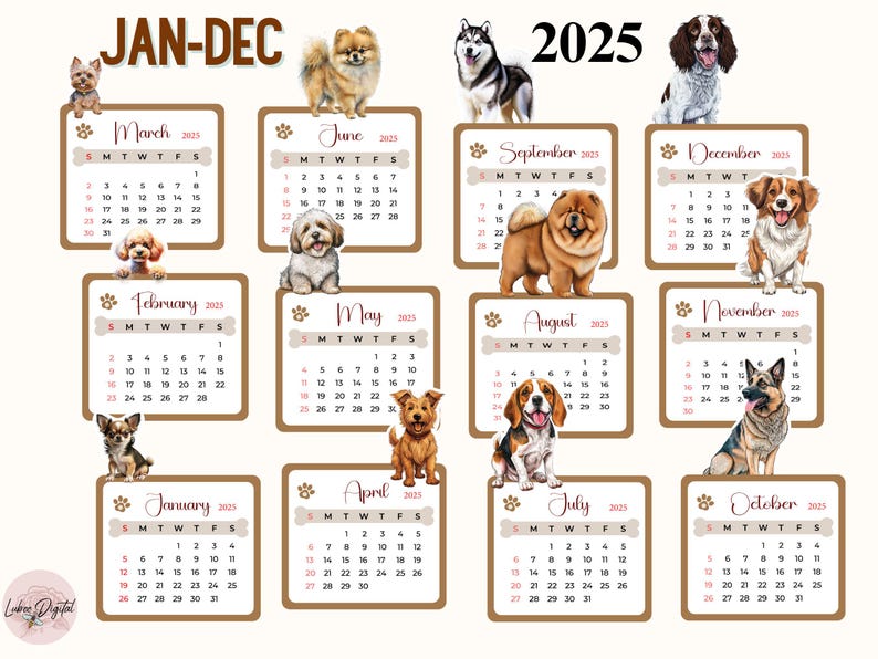 2026 Desk Calendar Dog Printable Wall Calendar Dog Owner Watercolor ...