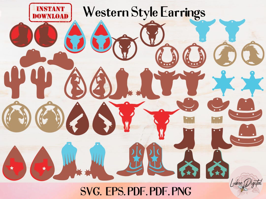 Western Earrings Bundle SVG, Laser Cut Earrings SVG, Faux Leather ...