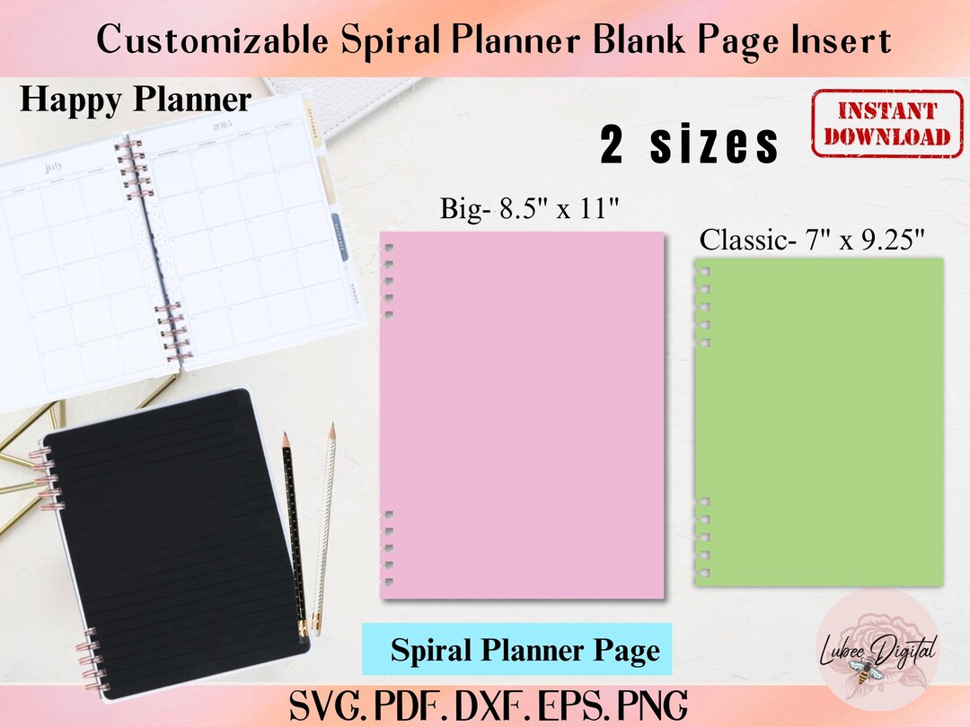 2 Sizes Classic Customizable Spiral Planner Insert Page Template,big ...