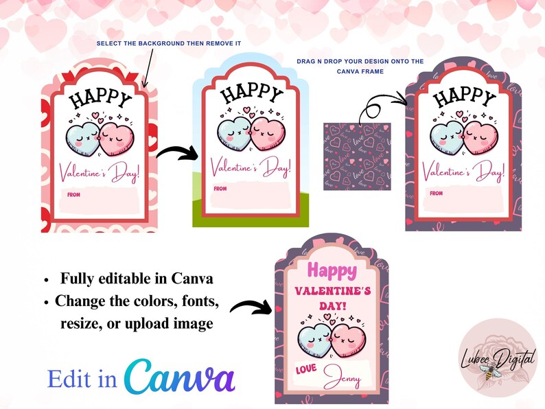 Editable Valentine's Gift Tag Canva Frames,valentine's Day Cards,gift ...