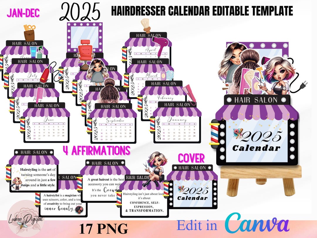 Editable Hairdresser Desk Calendar,stylist Salon Calendar, Hair Stylist ...