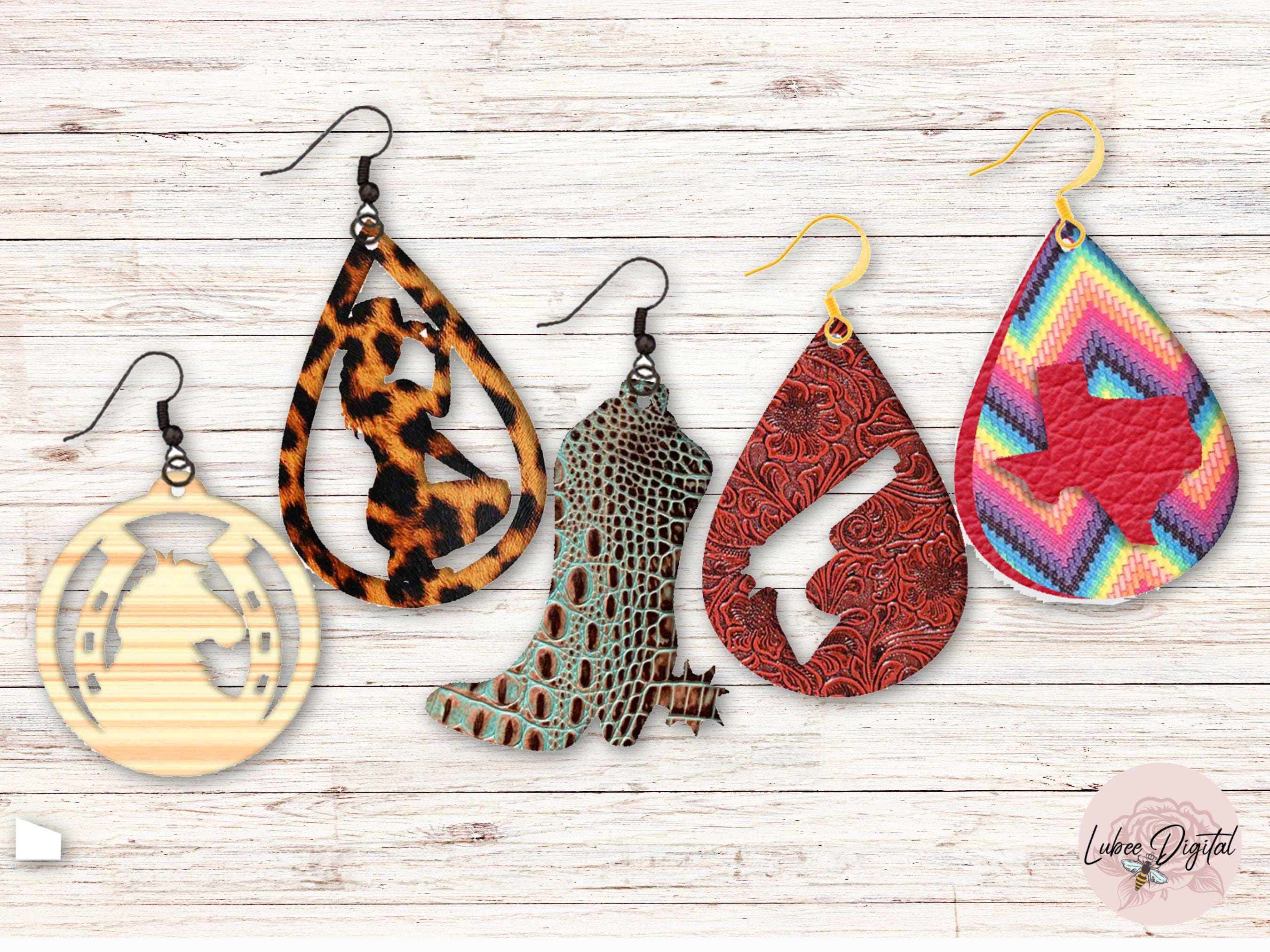 Western Earrings Bundle SVG, Laser Cut Earrings SVG, Faux Leather ...