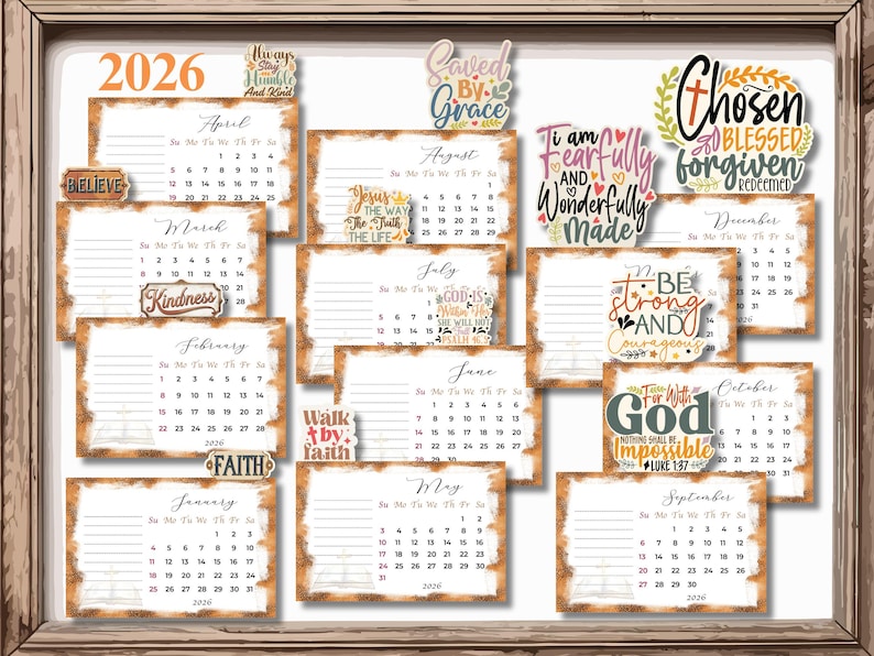 2026 Bible Verses Calendar Printable, Christian Desk Calendar Vintage ...