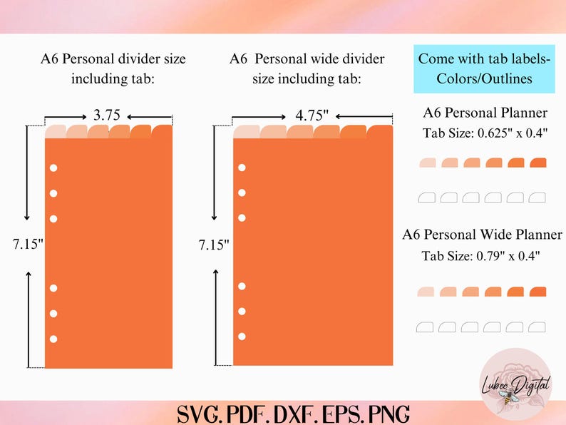 A6 Planner Top Tab Divider,a6 Personal Planner Cut File, 6-ring Hole ...