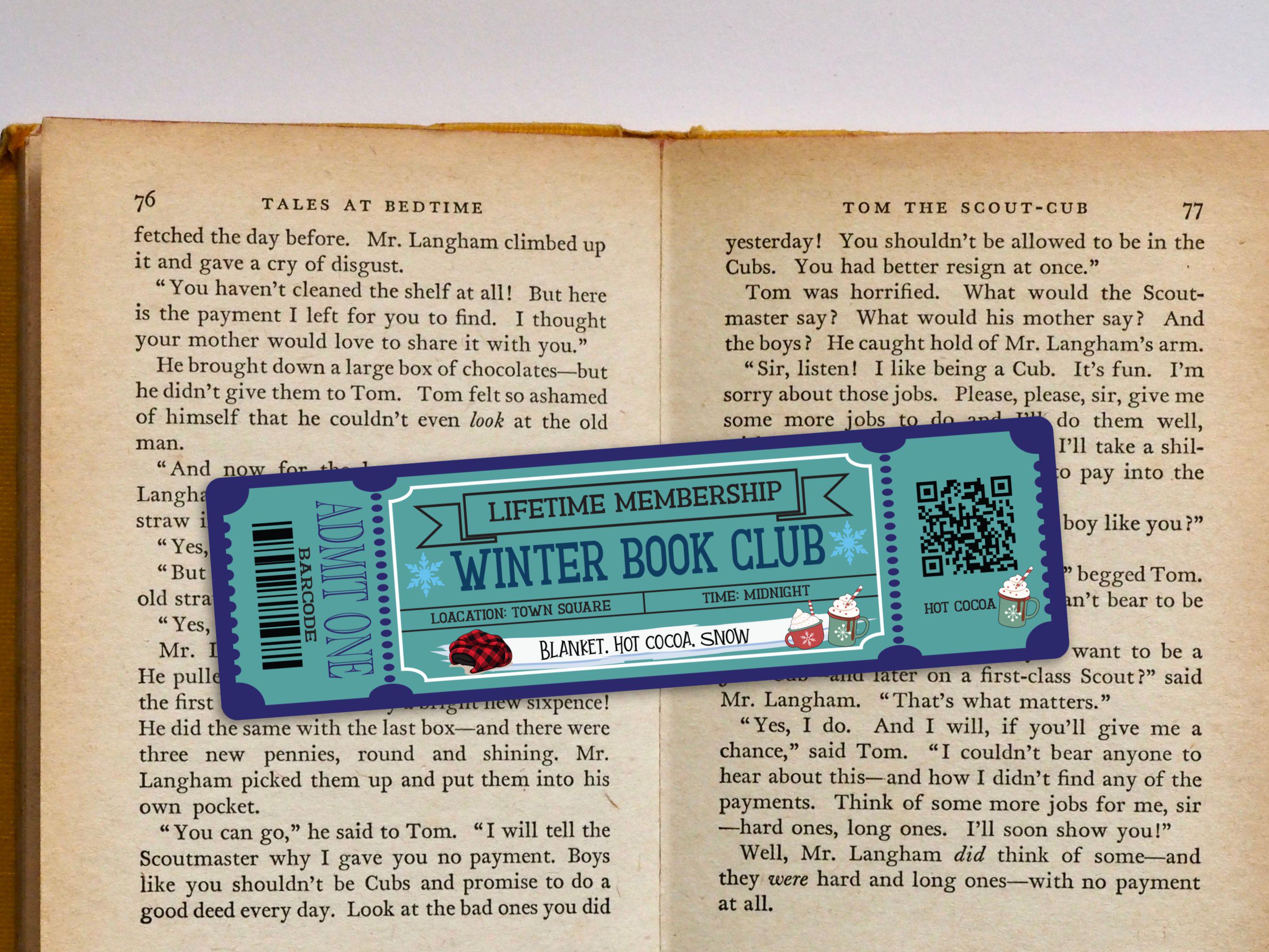 Printable Book Club Bookmark,book Ticket Bookmark,laminated Bookmark ...