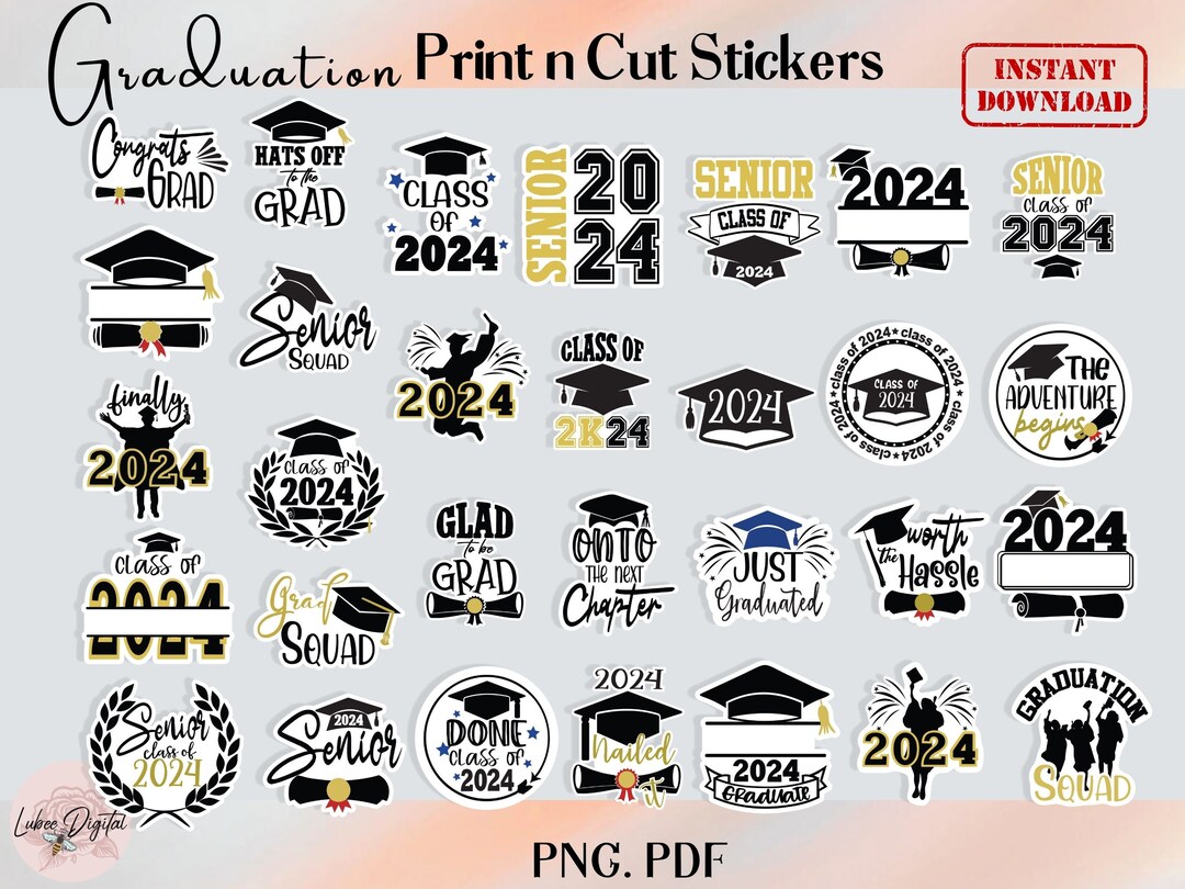 Graduation PNG Stickers,class of 2024 Stickers, Laptop Notebook Print ...