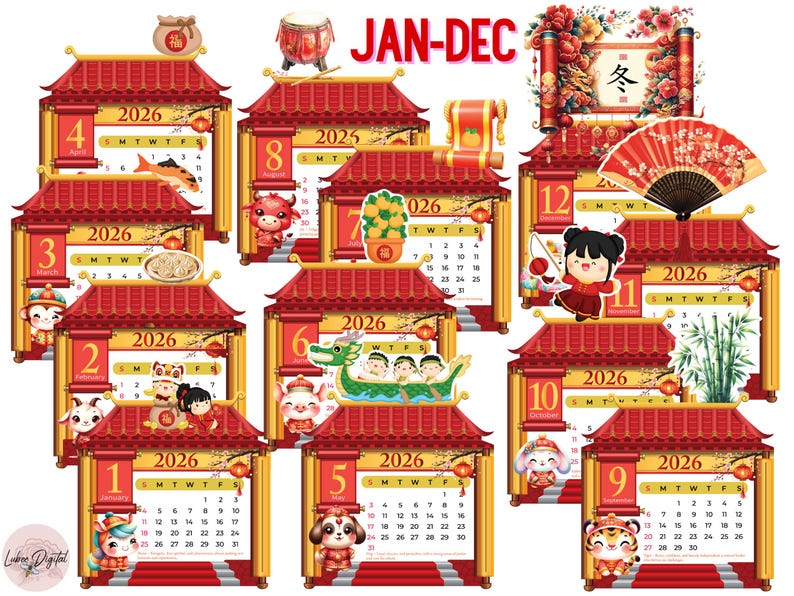 2026 Chinese Lunar Calendar Printable Chinese New Year Desk Calendar ...
