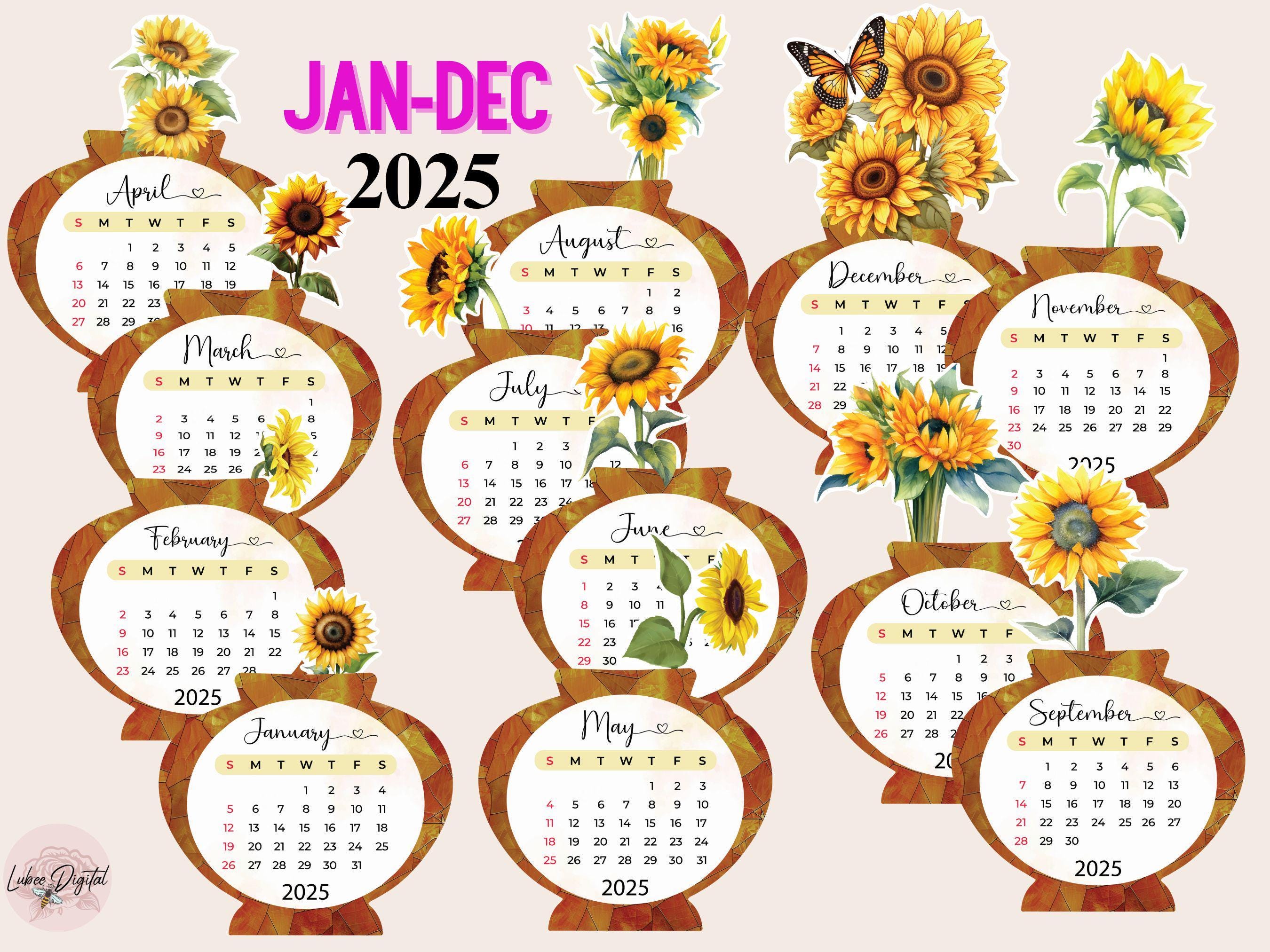 2025-2026 Sunflower Desk Calendar,printable Flowers Desk Calendar ...