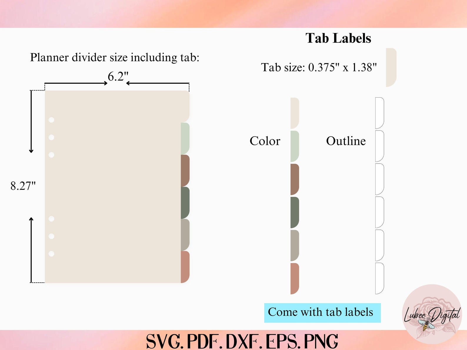 A5 Planner Side Tab Divider,a5 Binder Divider Cut File, 6-ring Hole ...