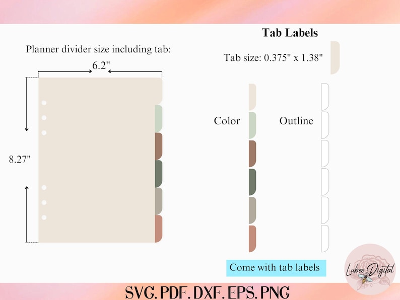 A5 Planner Side Tab Divider,a5 Binder Divider Cut File, 6-ring Hole ...