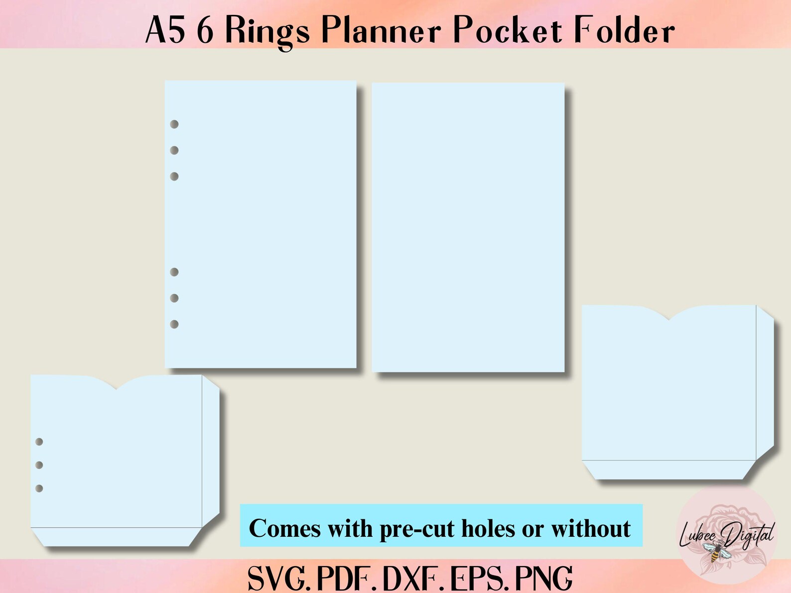 A5 Planner Binder Pocket Template,6-ring Hole Inserts SVG Bundle,a5 ...