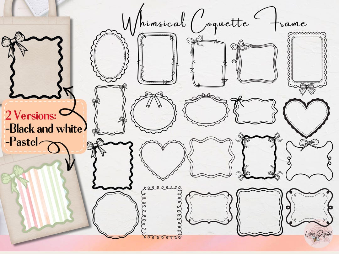 Coquette Frame Png Bundle,coquette Border Sublimation, Ribbon Frame Png ...