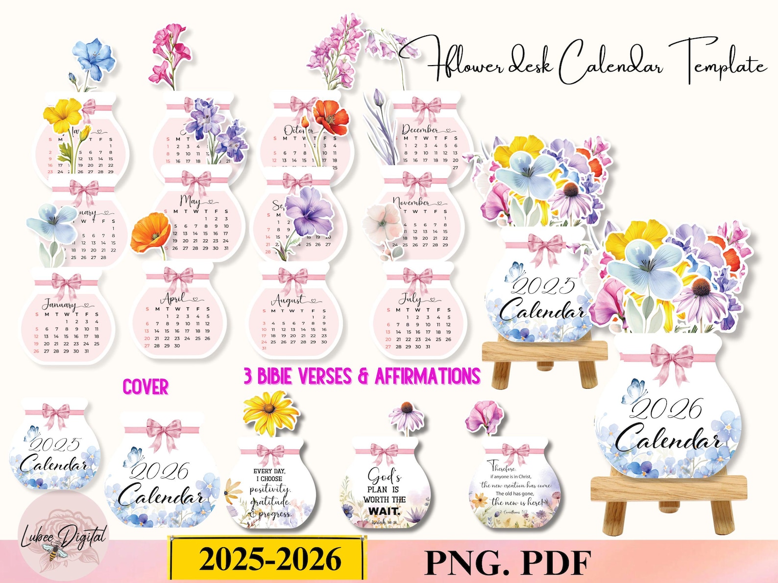 2025-2026 Flower Desk Calendar,printable Flowers Desk Calendar ...