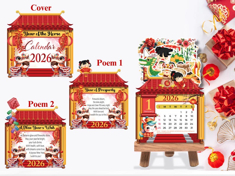 2026 Chinese Lunar Calendar Printable Chinese New Year Desk Calendar ...