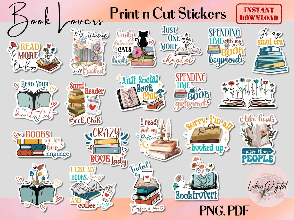 Printable Book Lover Stickers PNG Stickers,book Lover Book Reader ...