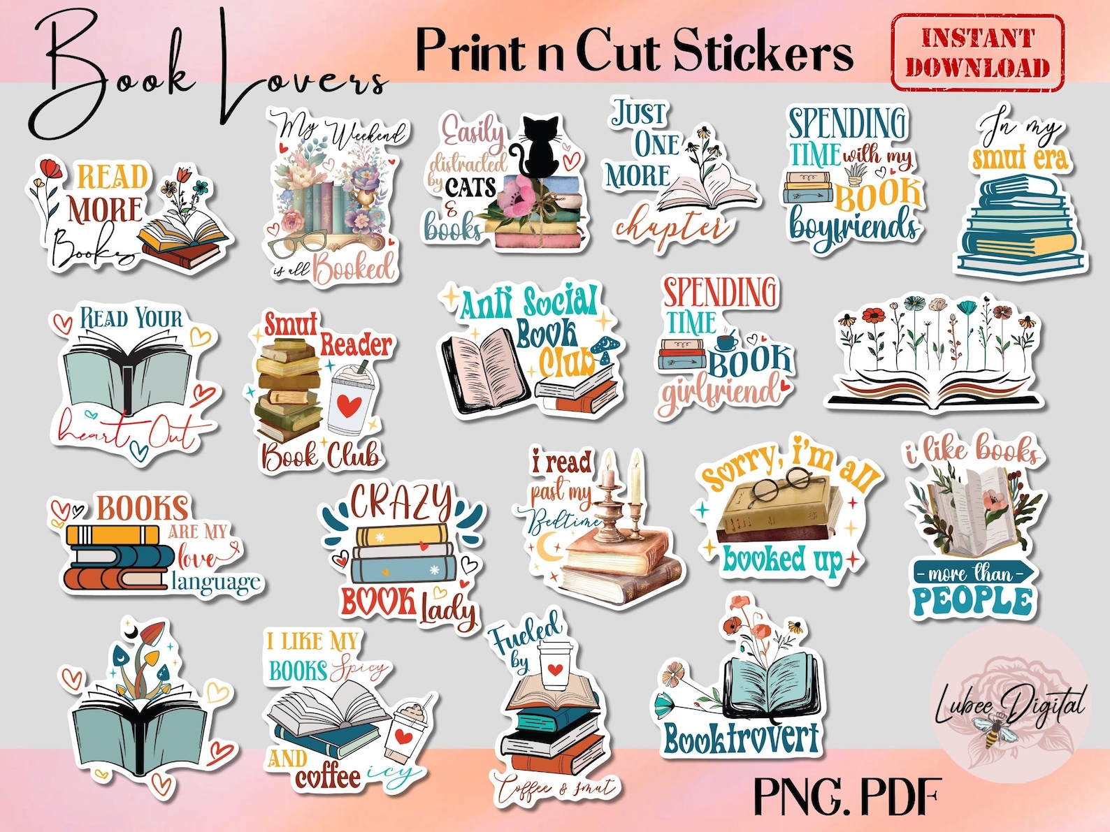 Printable Book Lover Stickers PNG Stickers,book Lover Book Reader ...