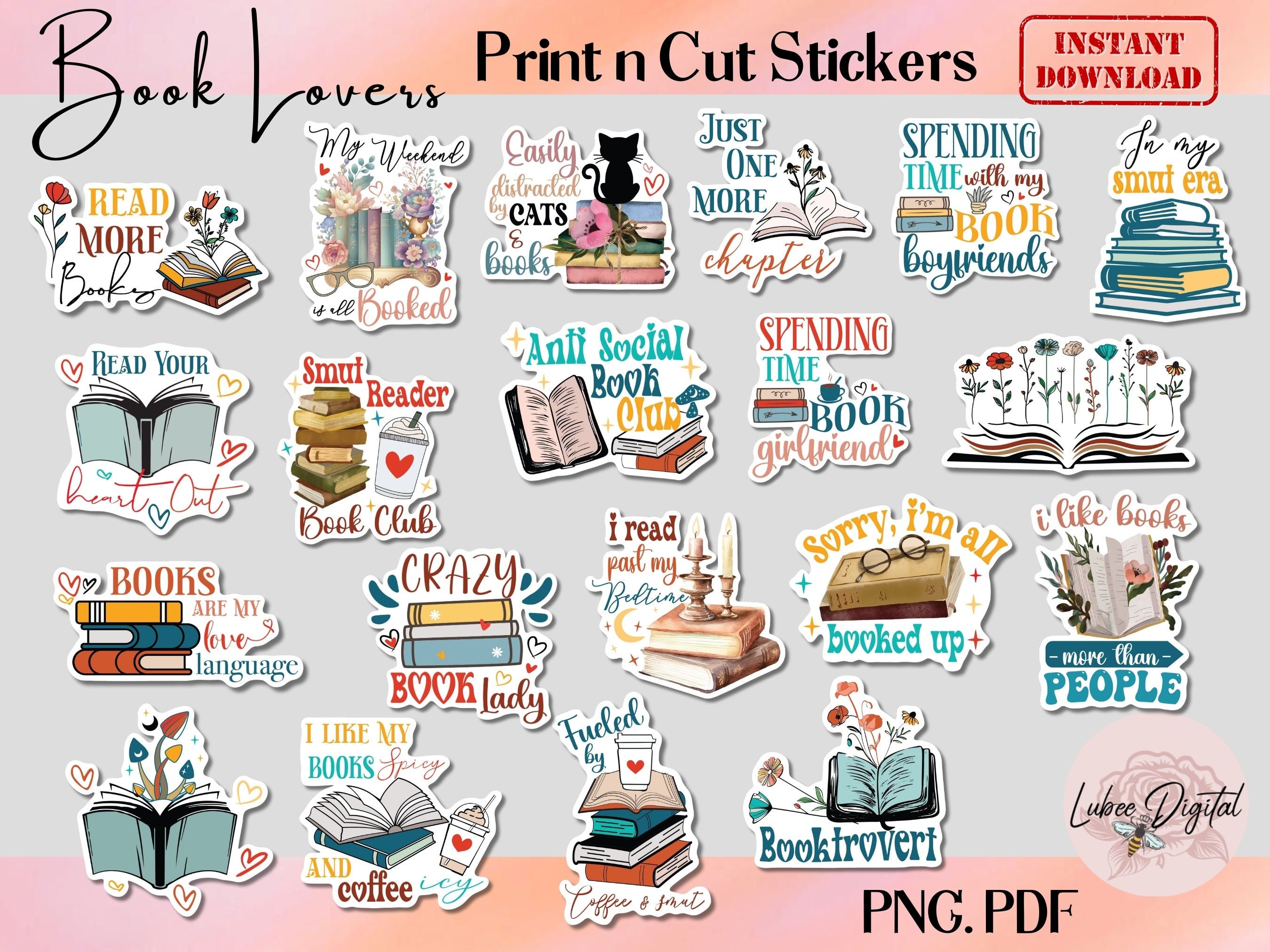 Printable Book Lover Stickers PNG Stickers,book Lover Book Reader ...