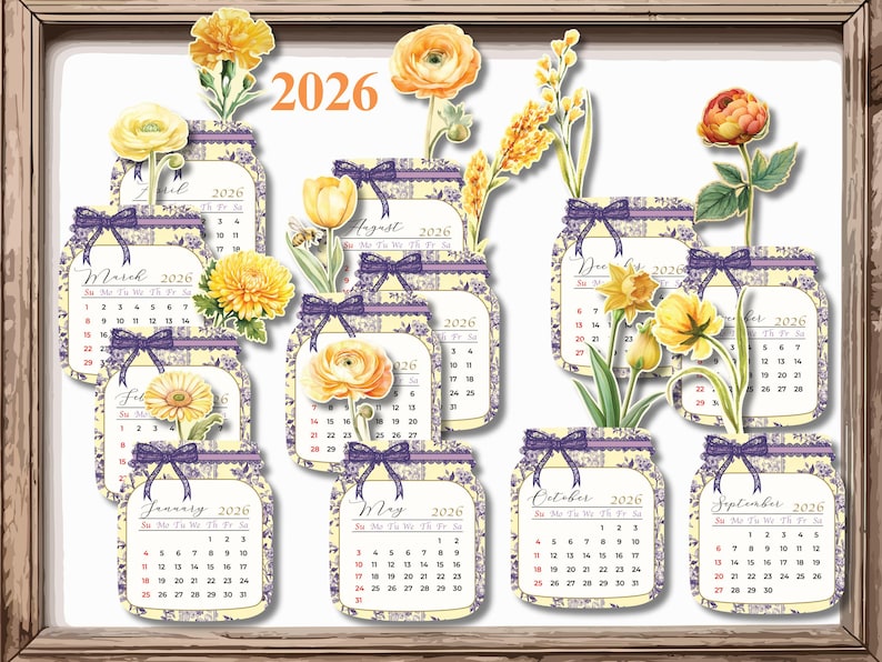2026 Yellow Flower Calendar, Printable Floral Desk Calendar Cricut ...
