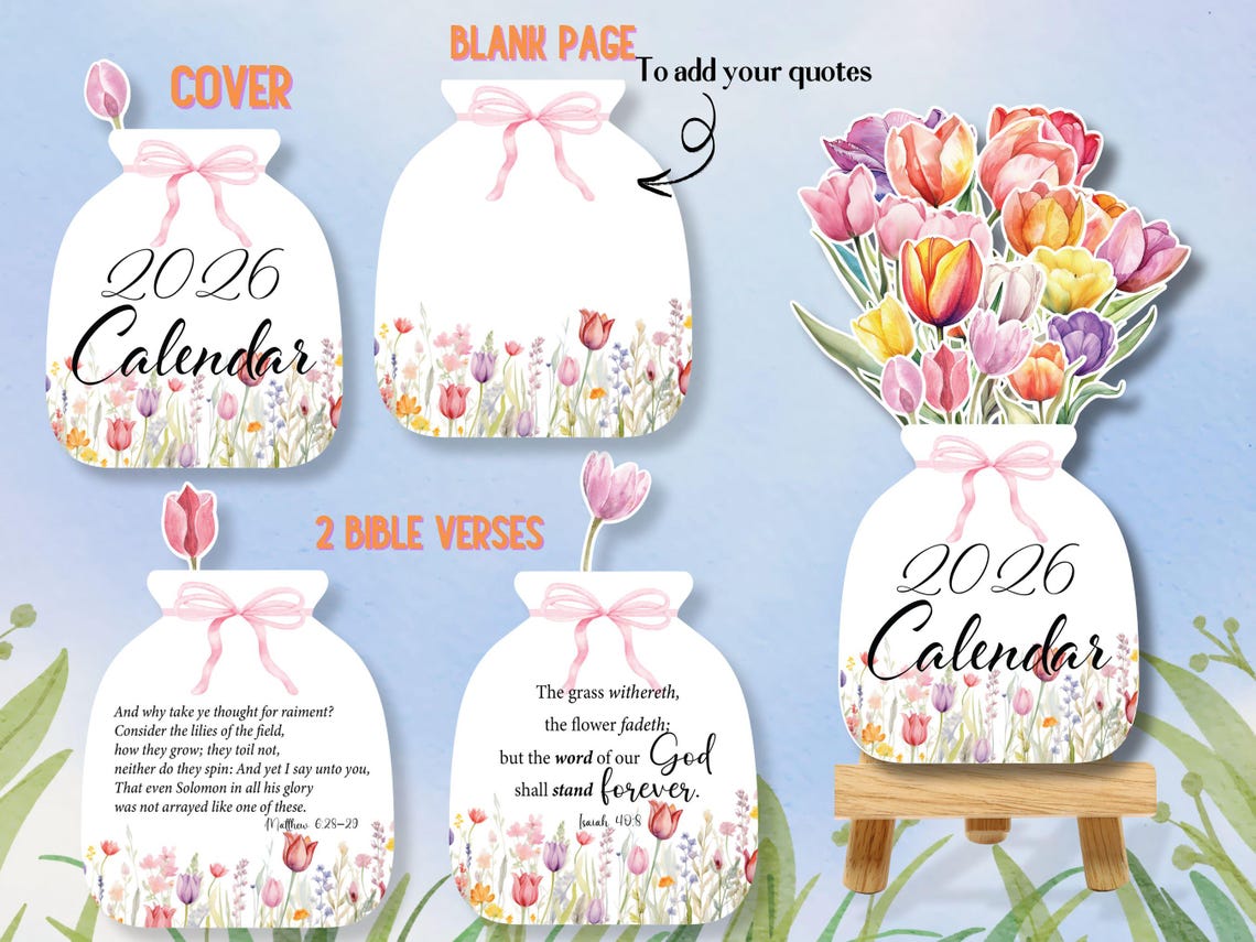 2026 Tulips Calendar,printable Flowers Desk Calendar PNG for Cricut Cut ...