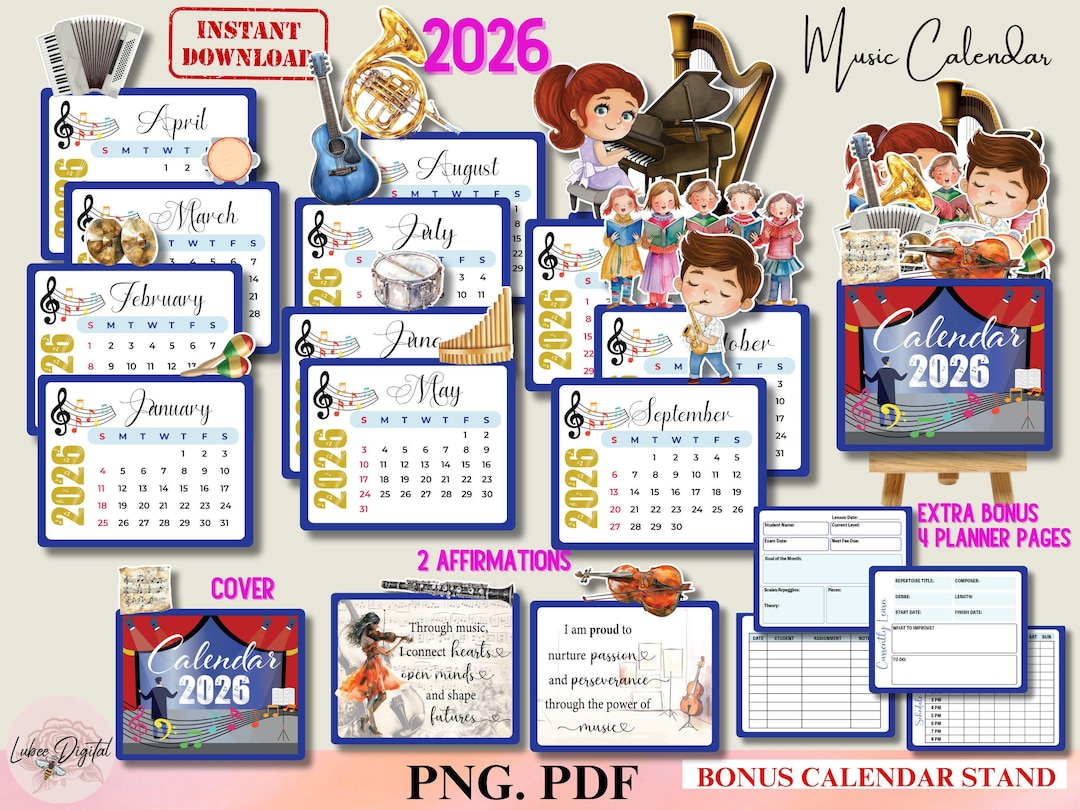 2026 Music Teacher Printable Desk Calendar,school Calendar,monthly ...